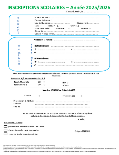 Inscription scolaire 2025/2026